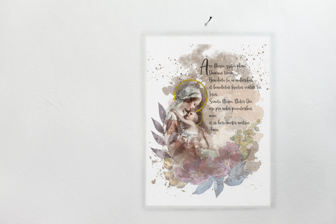 Ave Maria Rosary Prayer Devotional Marian Art Print – BenedictaBoutique ...